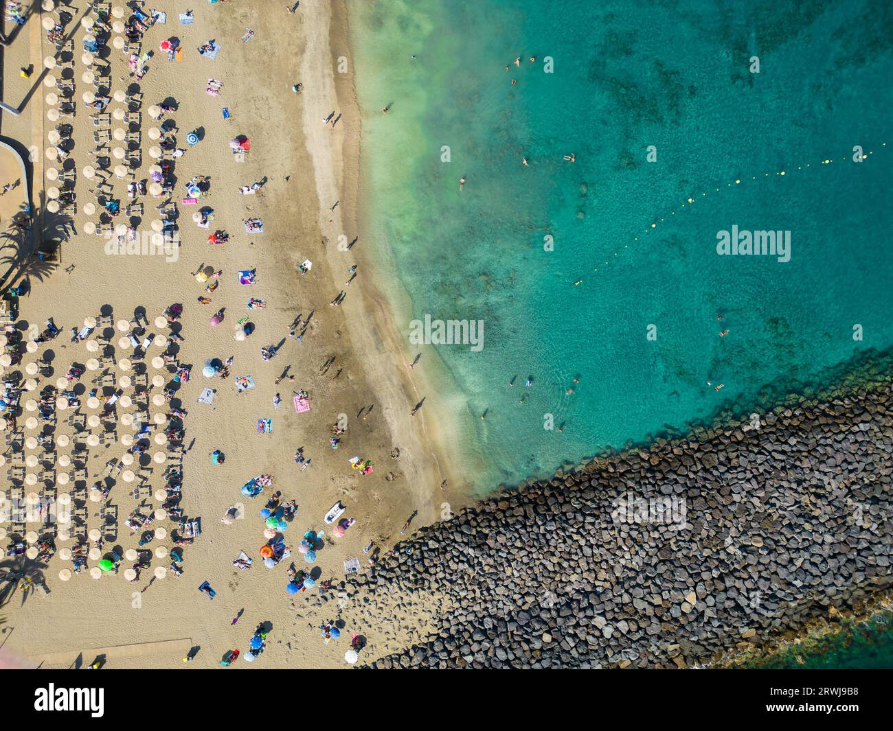 beautuful aerial view of beach with azure blue transparent water and ...