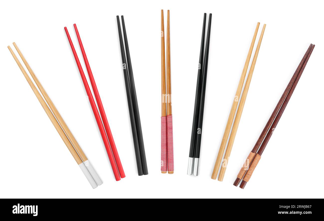Set with different chopsticks isolated on white, top view Stock Photo ...