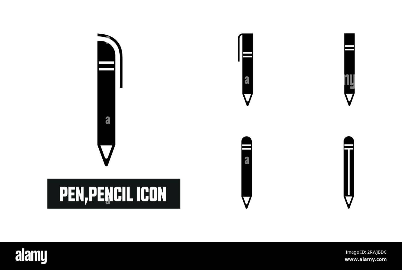 Pen, pencil Fill Icon Symbol Vector. Black Glyph Pen, pencil Icon Stock ...