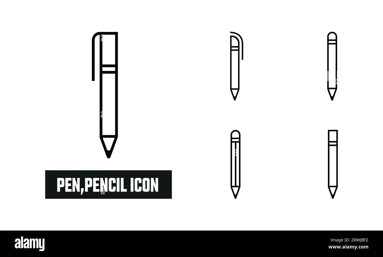 Pen, pencil Lineal Icon Symbol Vector. Black Outline Pen, pencil Icon ...