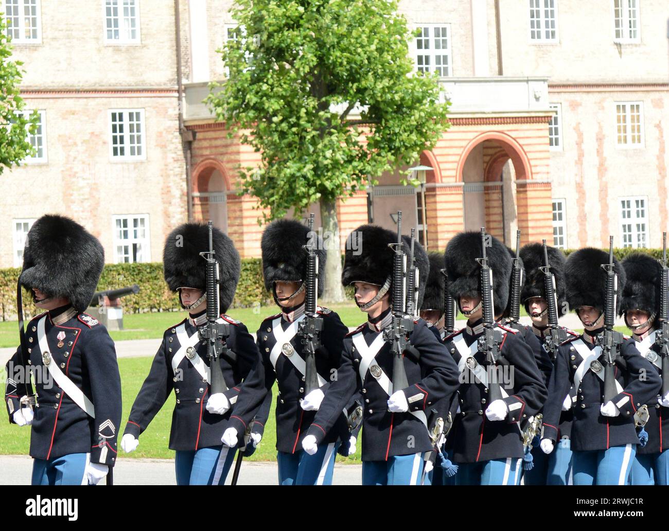 The Danish Royal Guard marching out from Rosenborg Castle towards the ...