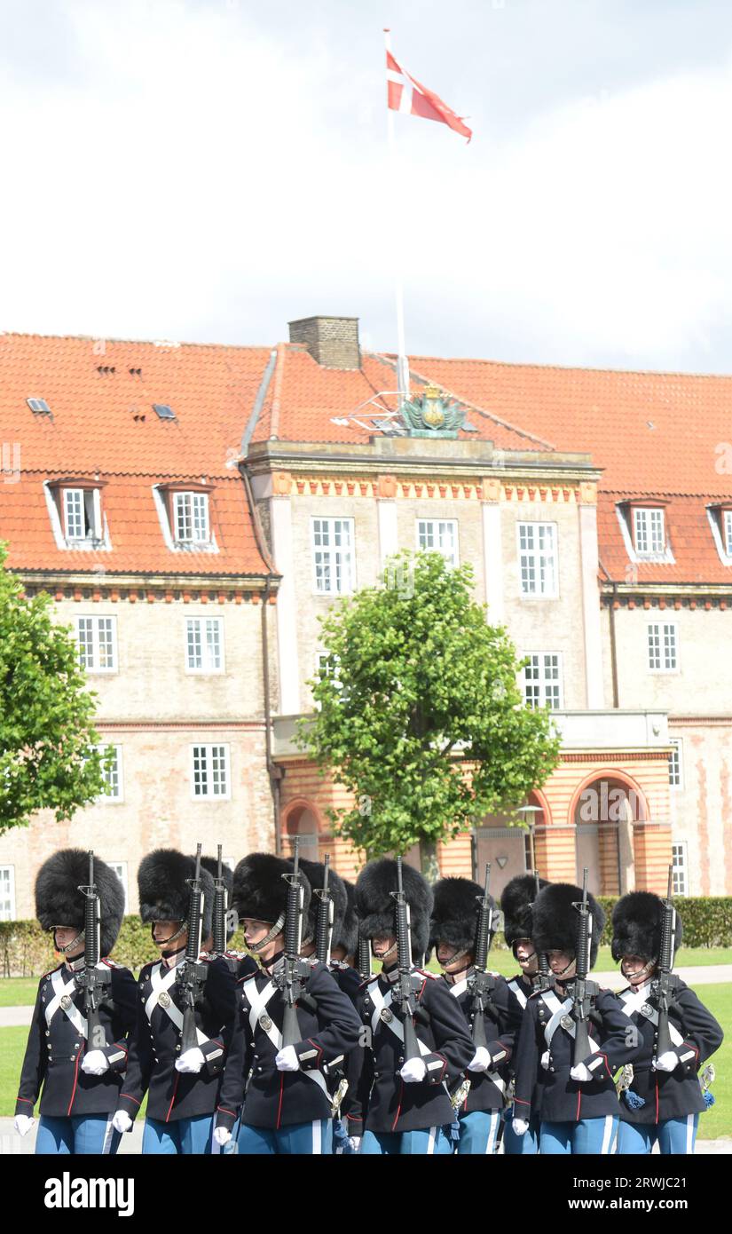The Danish Royal Guard marching out from Rosenborg Castle towards the ...