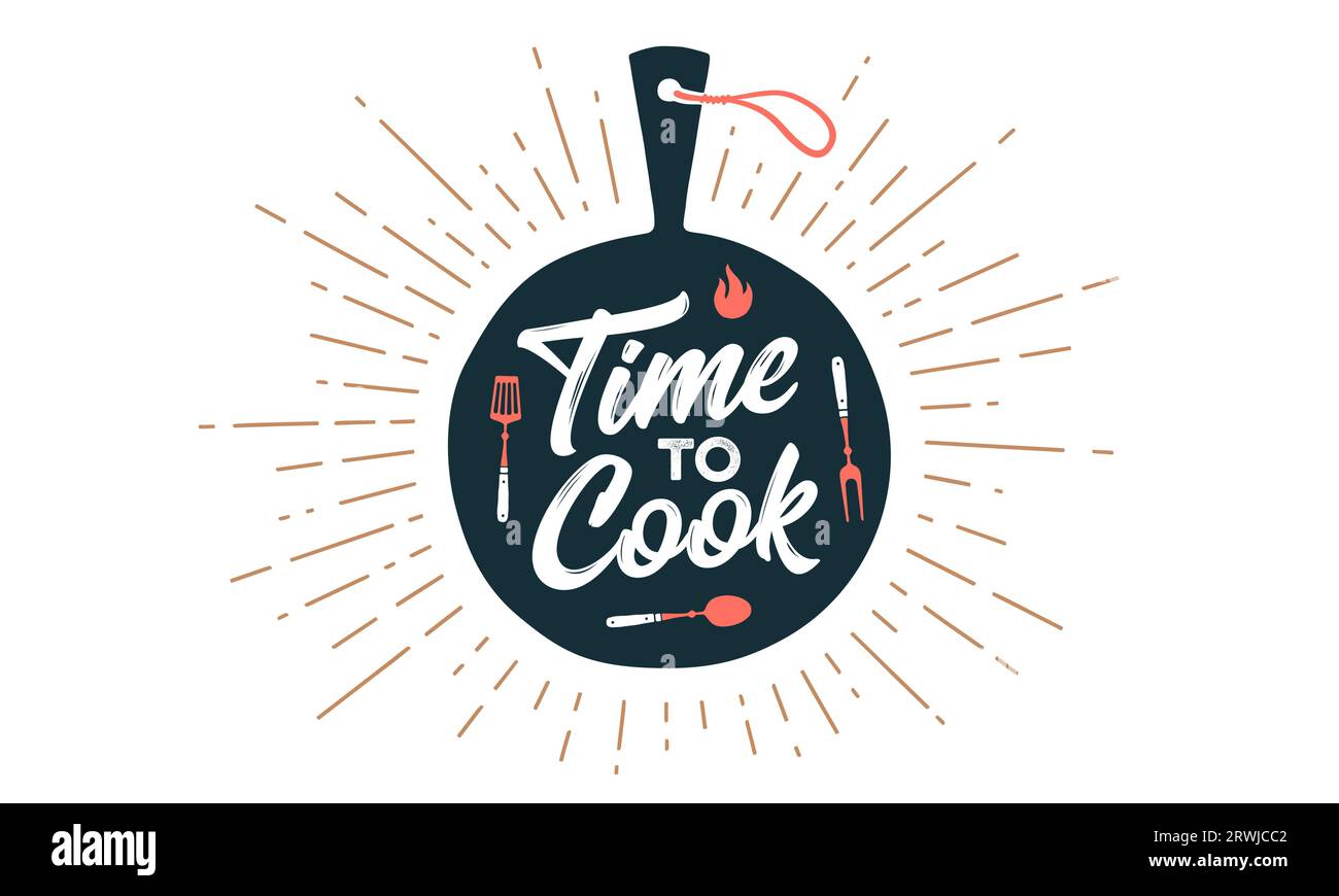 Lettering Time to Cook. Kitchen cutting board. Wall decor, poster, sign ...