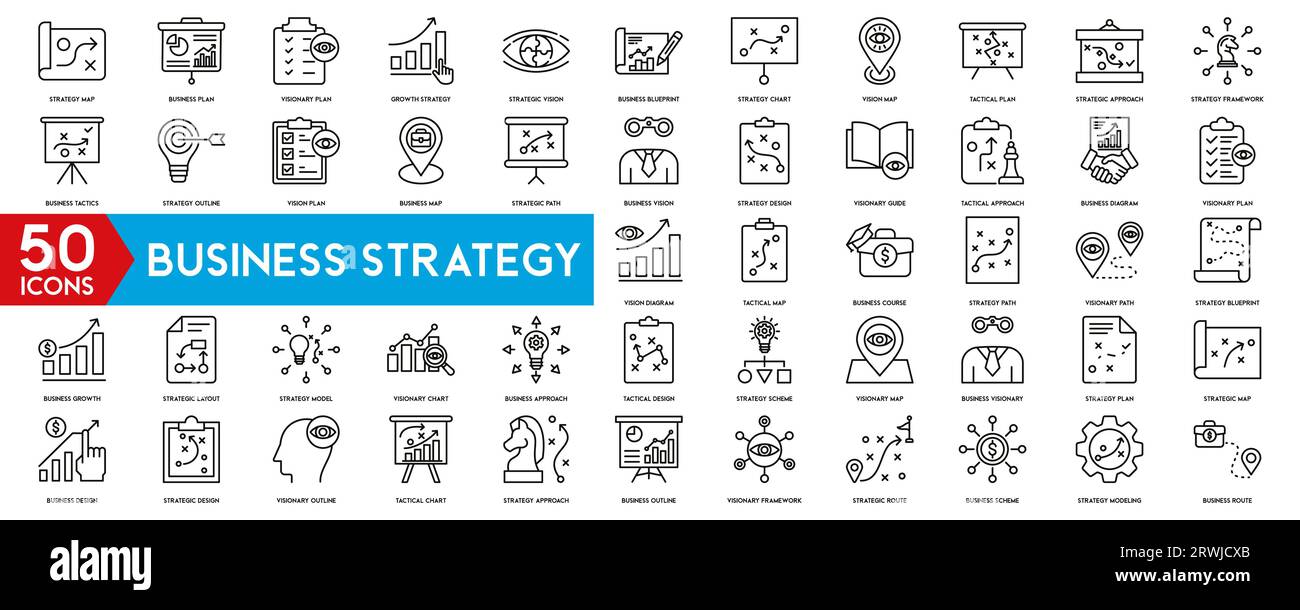 Business strategy set of web icons in line style. Business solutions icons for web and mobile ...