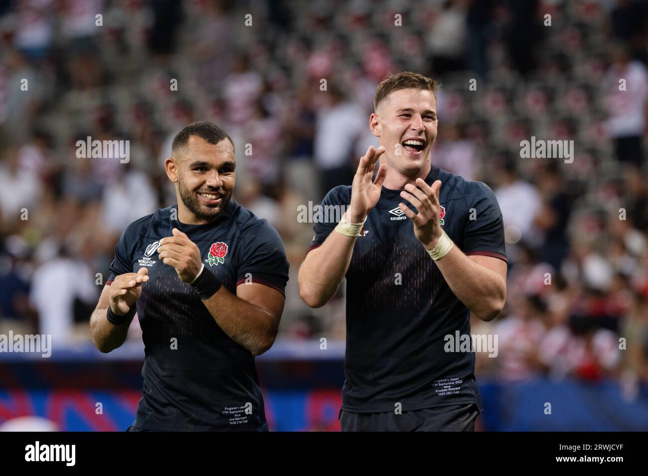 England's Joe Marchant (L) and Freddie Steward during the 2023 Rugby ...