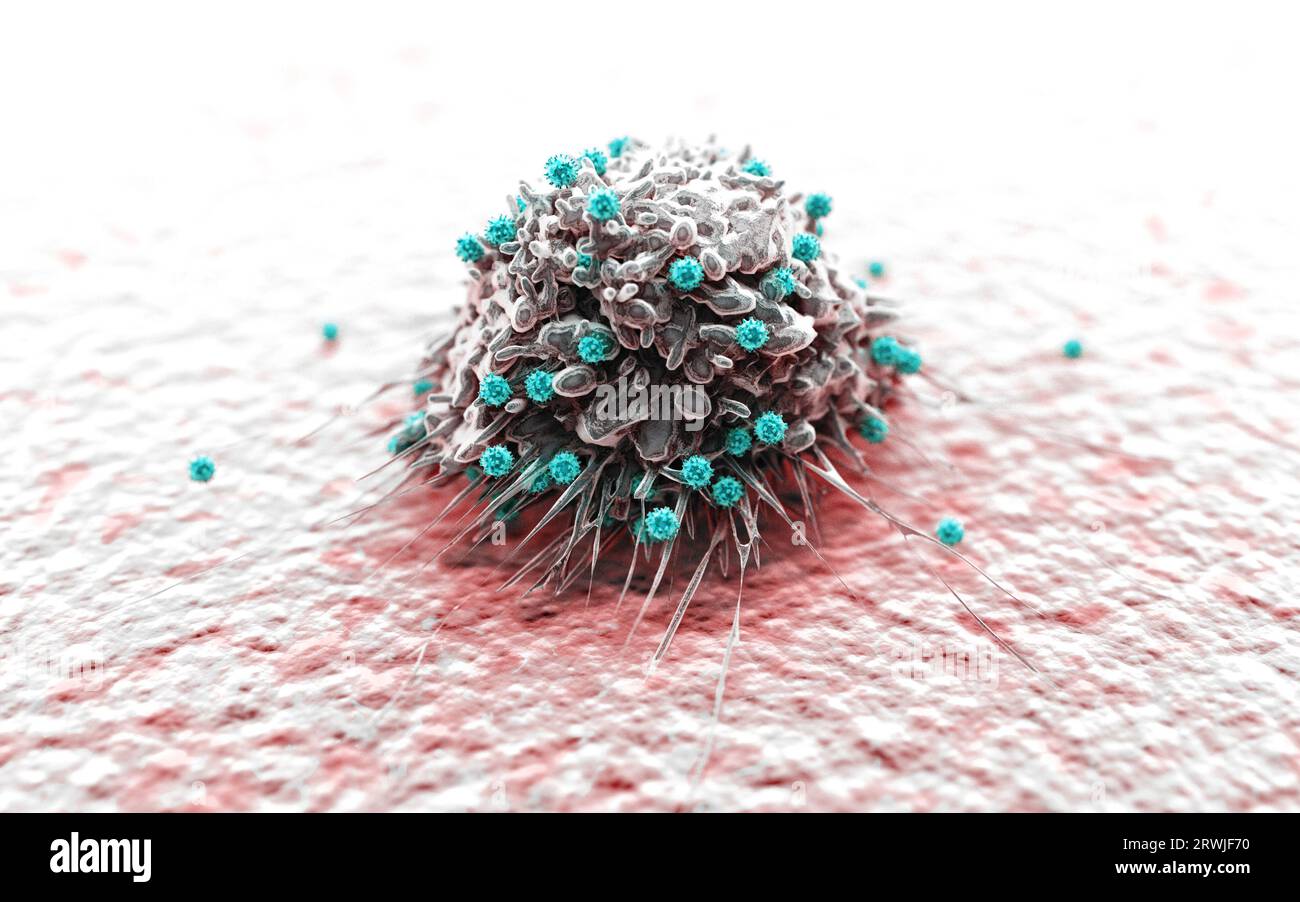 Viruses attacking cancer cell, illustration Stock Photo - Alamy