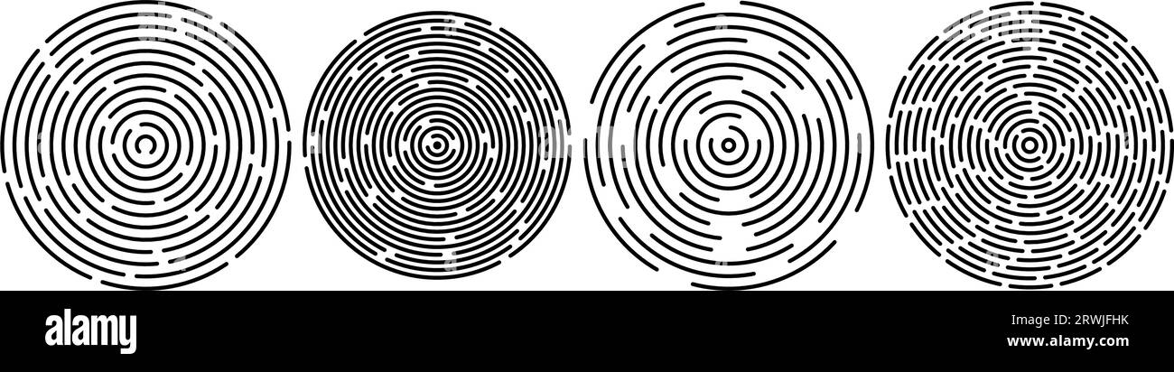 Black concentric ripple circles set. Linear sound wave rings collection ...