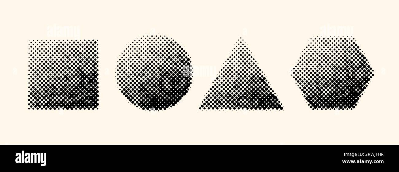 Halftone geometric shapes set. Dotted square, circle, triangle and ...