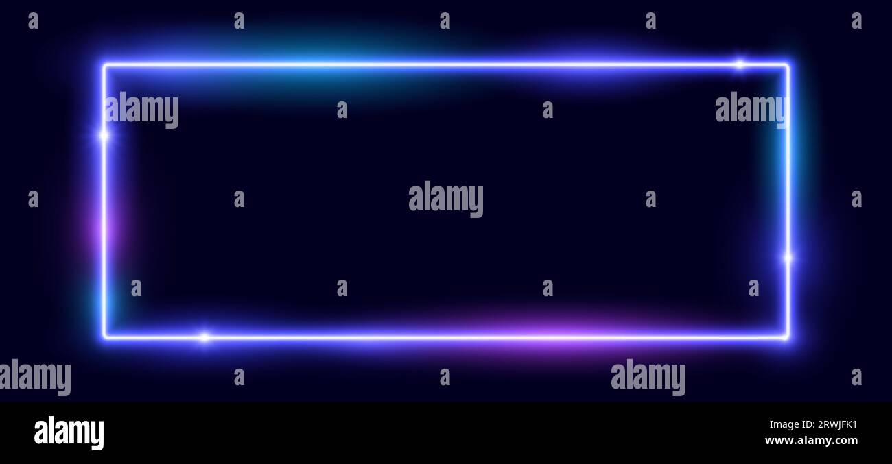 Neon glowing rectangular frame. Blue and purple shining rectangle ...