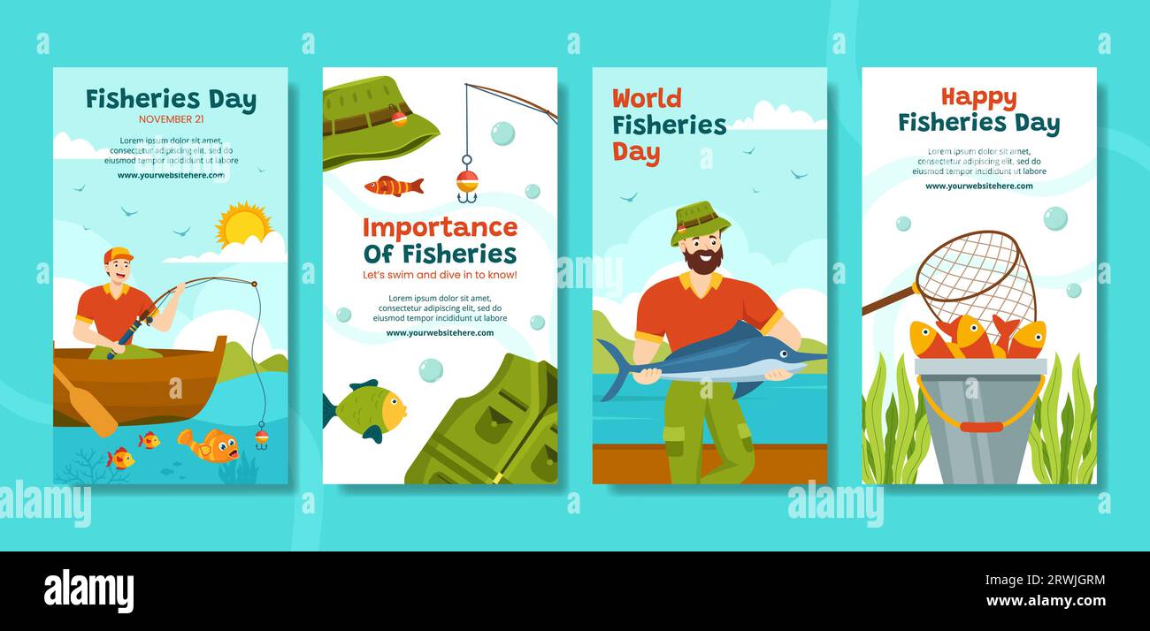 Fisheries Day Social Media Stories Illustration Flat Cartoon Hand Drawn ...