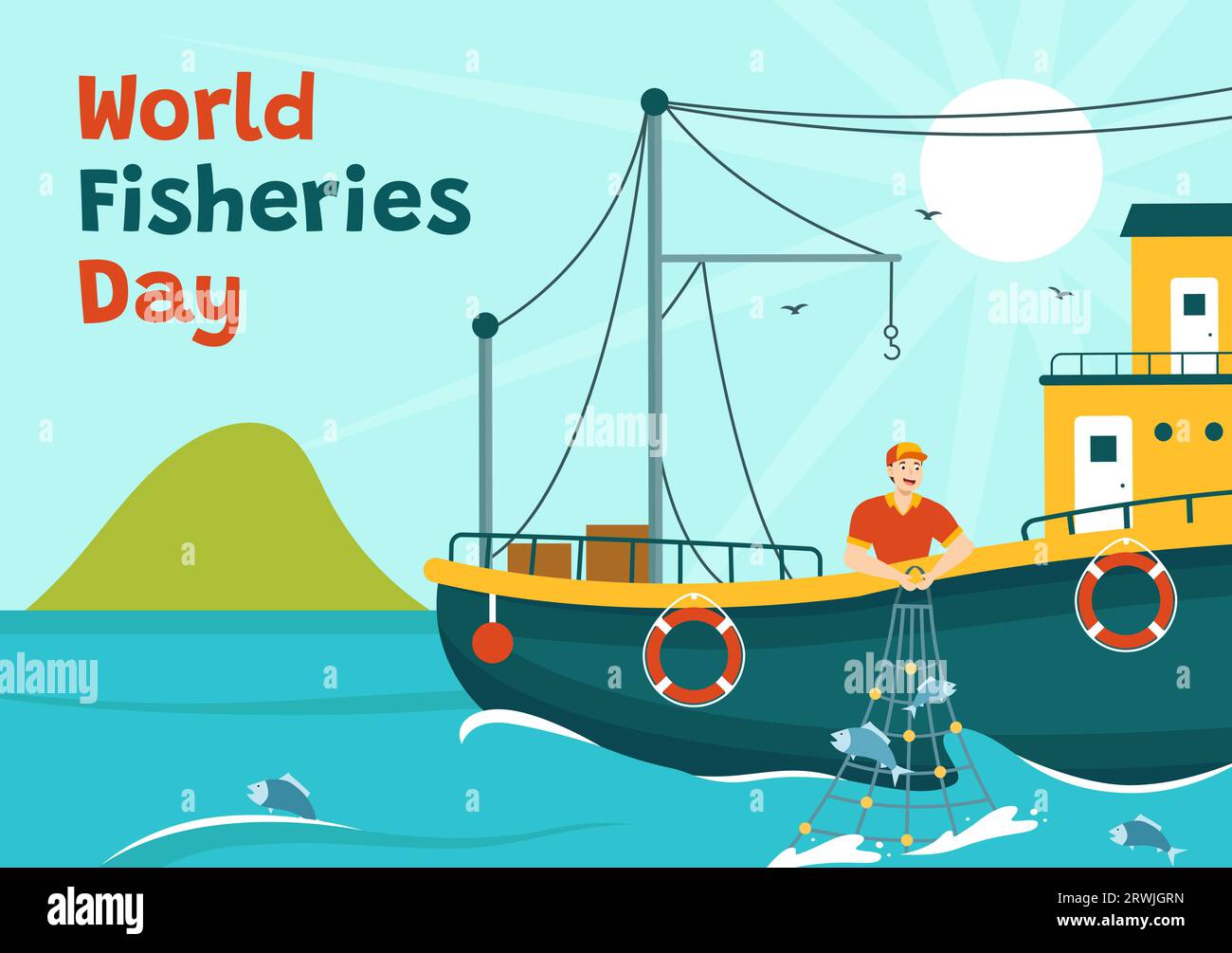 Fisheries Day Social Media Illustration Flat Cartoon Hand Drawn ...