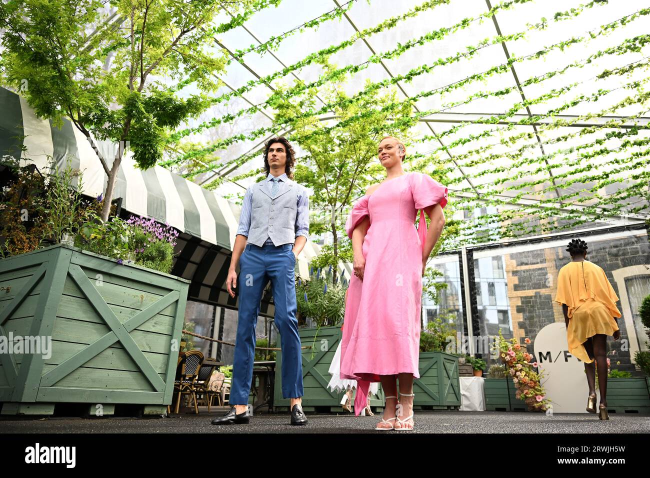 Melbourne, Australia. 20th Sep, 2023. Models walk a runway for media ...