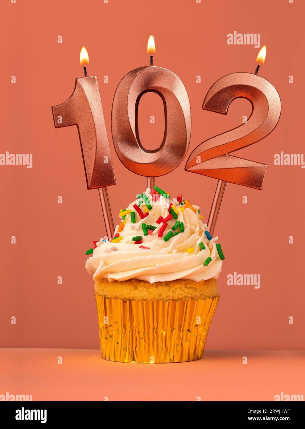Candle number 102 - Cake birthday in coral fusion background Stock ...