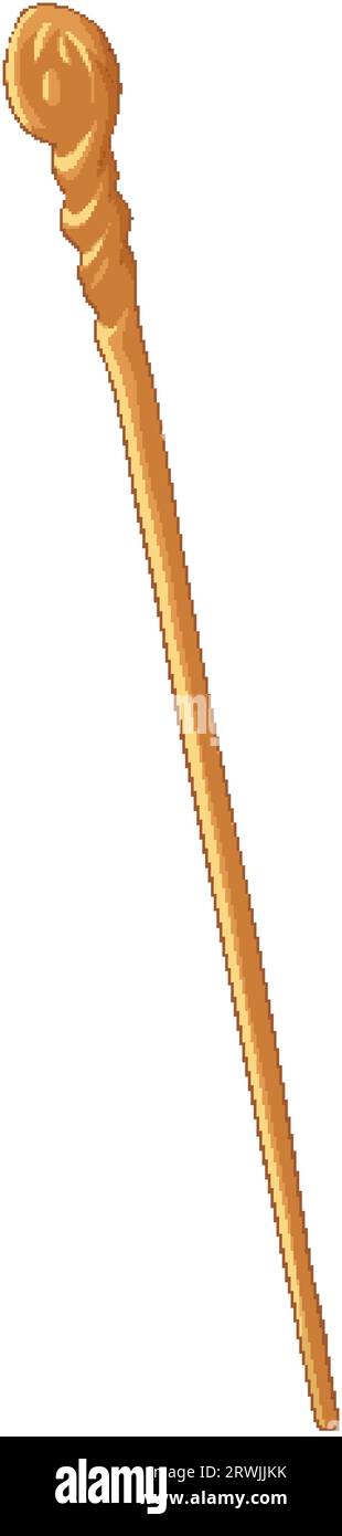 A vector cartoon illustration of an isolated wooden magic staff wand ...