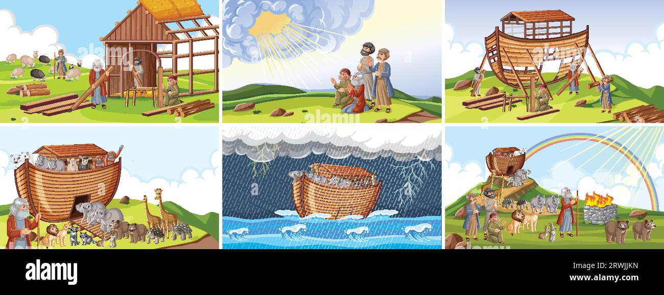 Illustrated scenes depicting the story of Noah's Ark Stock Vector Image & Art - Alamy