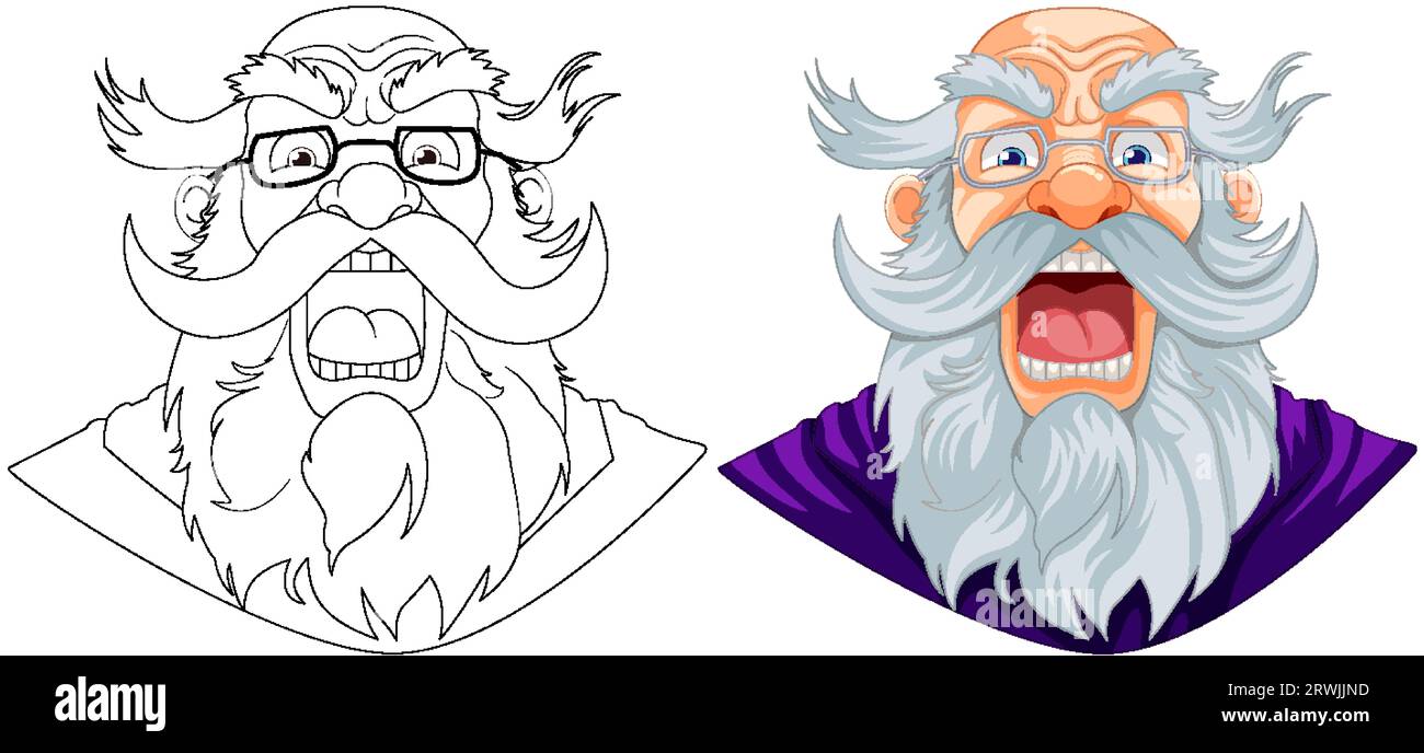 Angrily expressive cartoon illustration of an old man Stock Vector ...