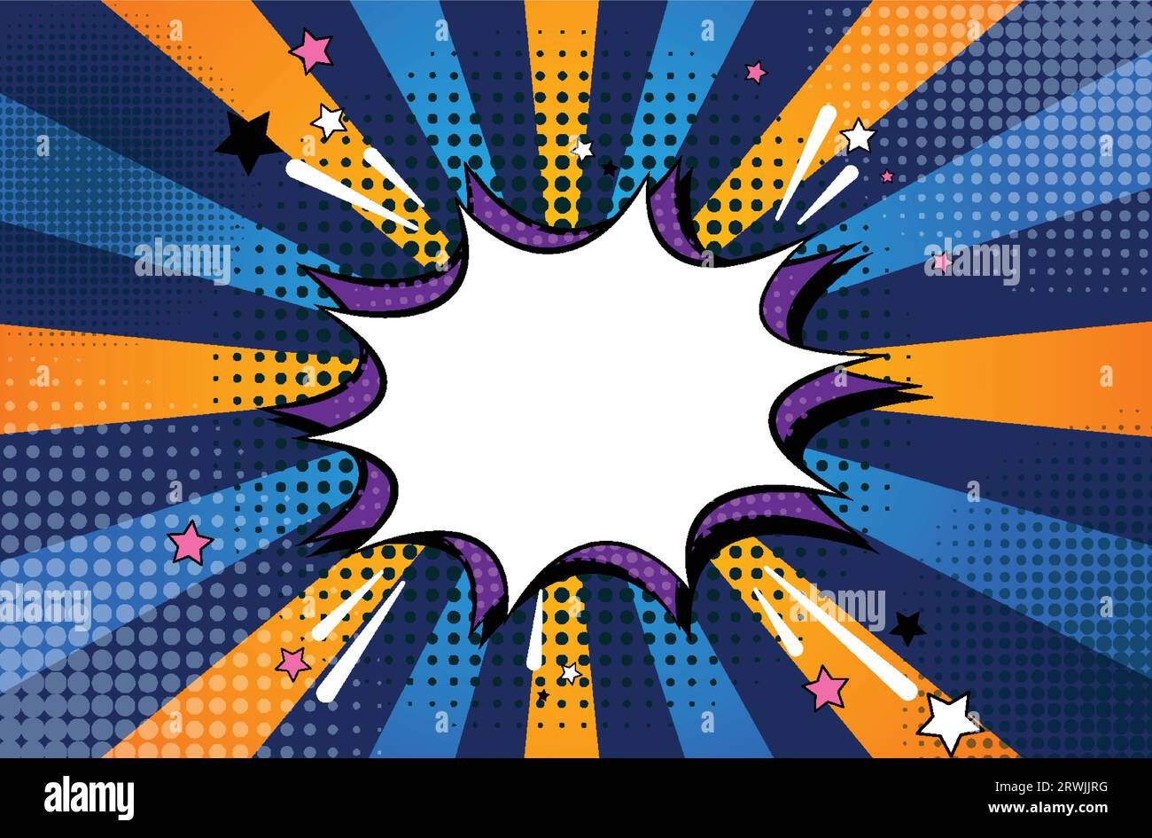 Colorful vector illustration of an empty banner with a retro comic ...