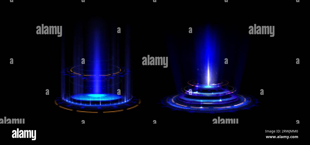 Blue glowing neon game portal - realistic vector illustration of ...