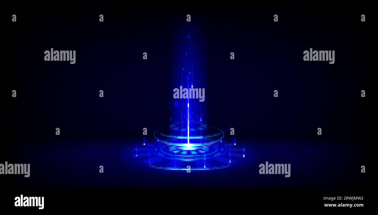 Blue glowing neon game portal - realistic vector illustration of ...