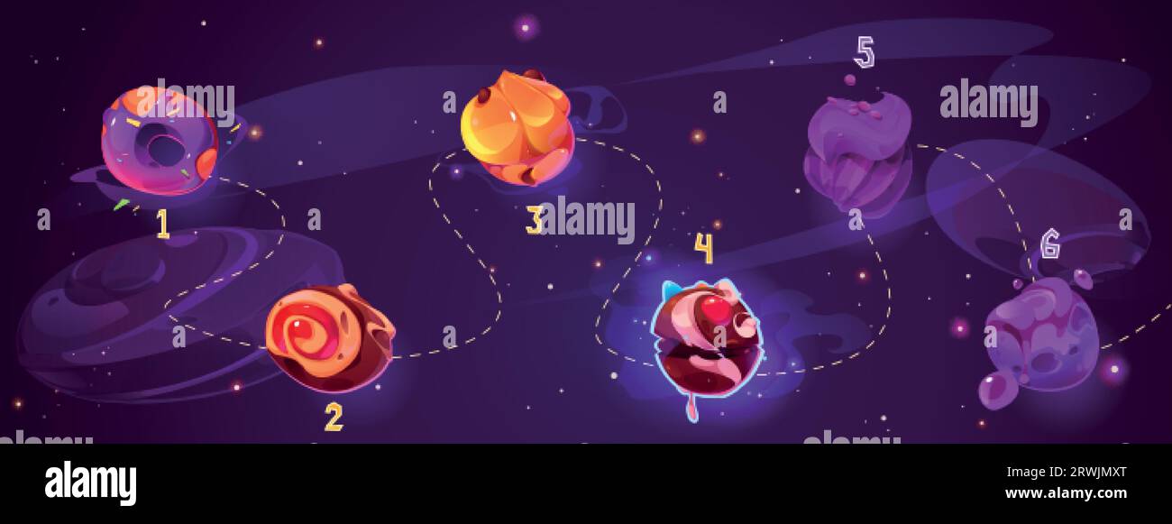 Candy food planet space game level map cartoon vector background ...