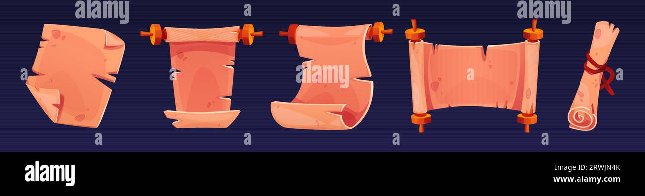 Ancient parchment scrolls set isolated on background. Vector cartoon ...