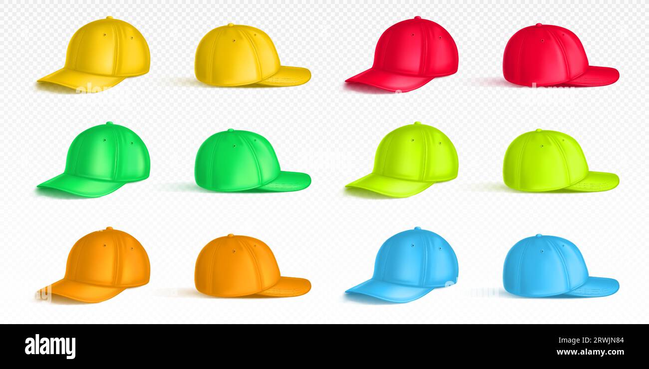 Realistic color caps front and back view isolated on transparent ...