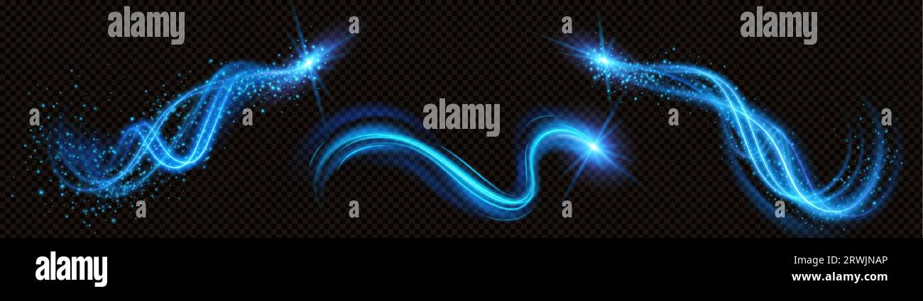 Spiral magic vortex light effect with glow vector. Neon energy swirl flare with glitter particle ...