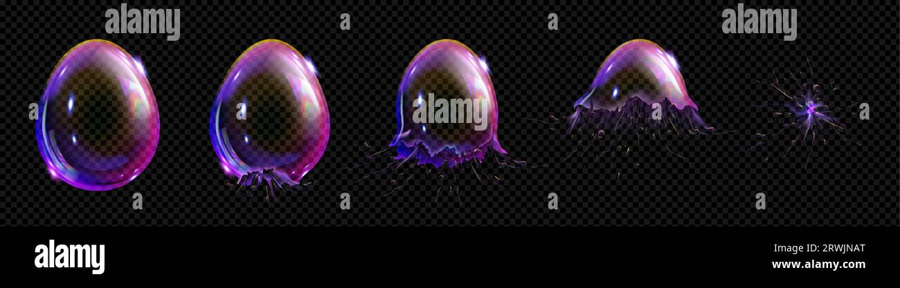 Soap bubble or balloon explode burst animation sequence. 3d magic foam ...