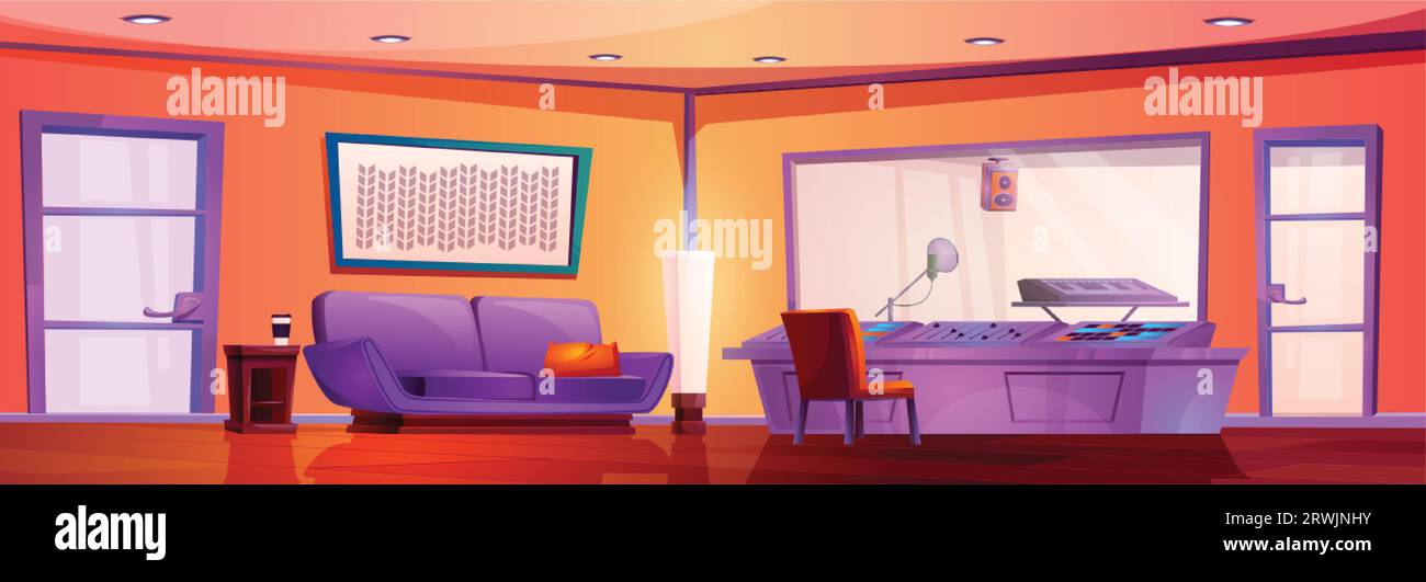 Music record studio production room cartoon vector illustration. Radio ...