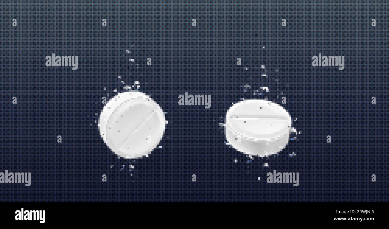 Effervescent aspirin tablet with underwater bubble. Fizzy white ...