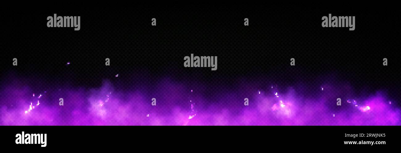 Realistic thunder light and purple smoke cloud bottom frame. Mysterious ...