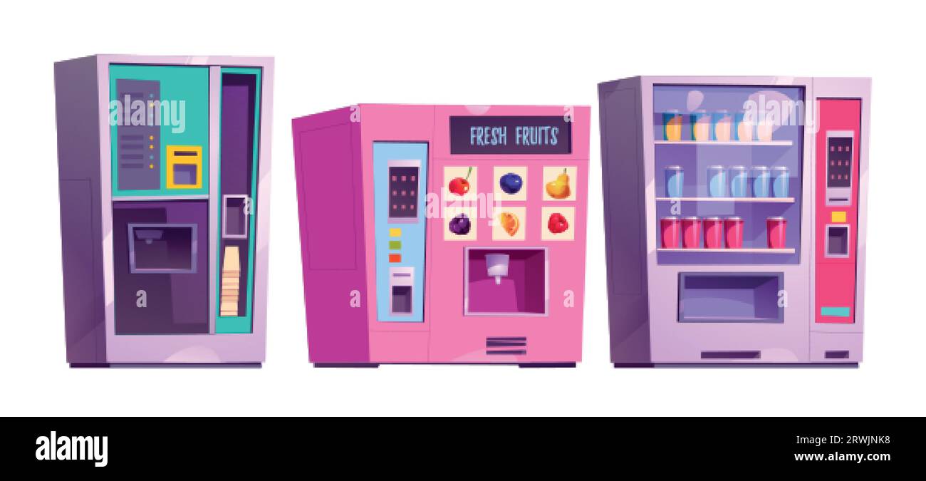Cartoon vending machine vector icon illustration. Beverage, soda and ...