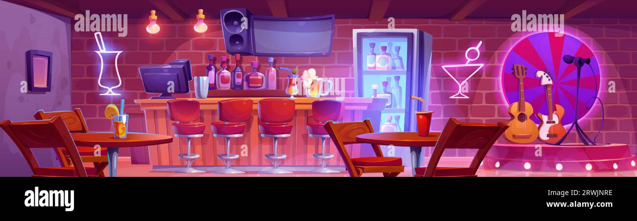 Cartoon bar with counter interior vector illustration. Restaurant or ...