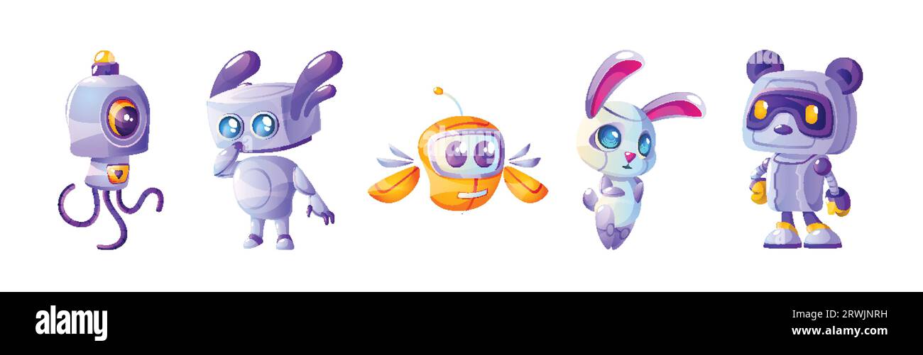 Cartoon set of animal robot characters isolated on white background ...