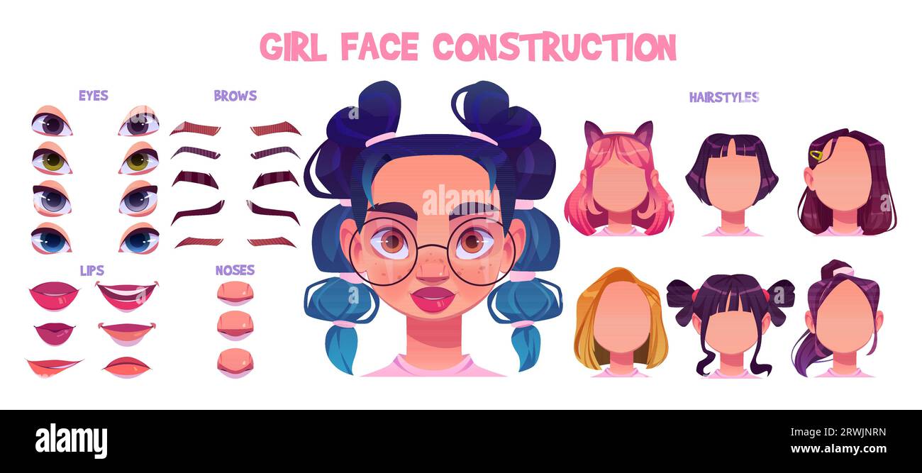 Girl character face avatar construction for animation. Isolated female ...