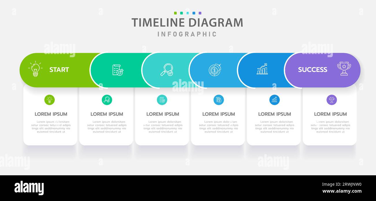 Infographic template for business. 6 Steps Modern Timeline diagram with roadmap and rounded ...