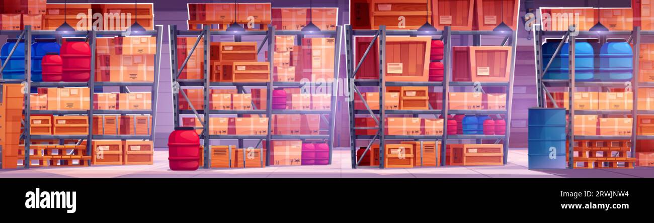 Warehouse storage interior with pallet and box. Full rack in store ...