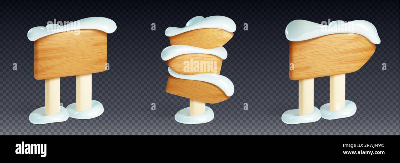 3d wood road signboard pointer with snow vector. Sign post board set ...