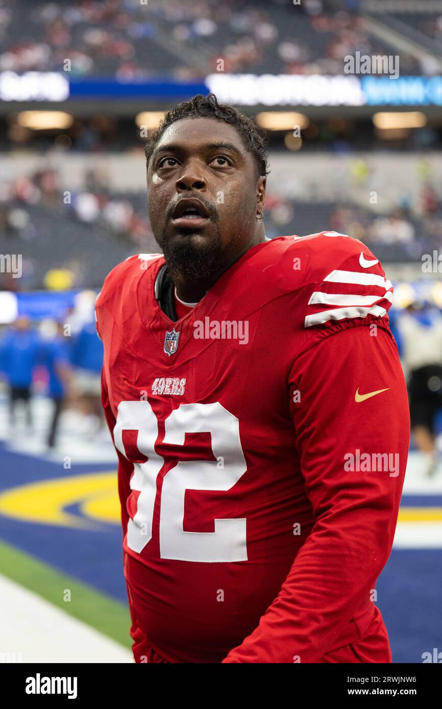 San Francisco 49ers defensive end Kerry Hyder Jr. (92) walks back to ...