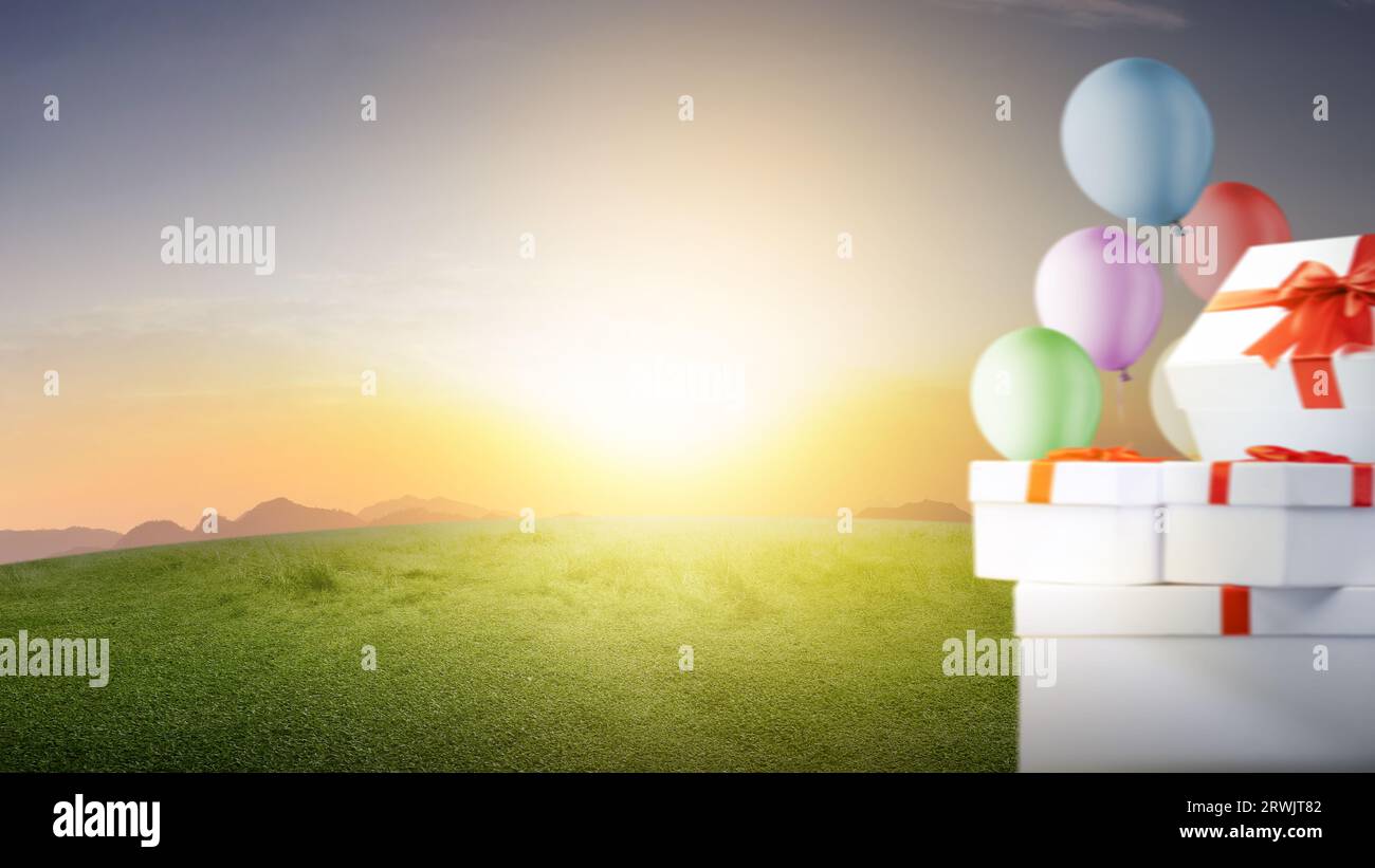 Colored birthday balloons and gift boxes. Happy Birthday background ...