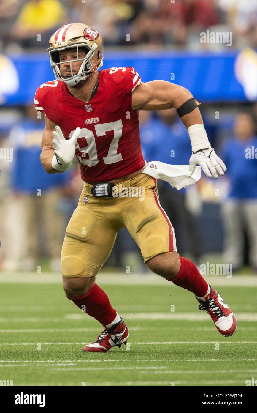 San Francisco 49ers defensive end Nick Bosa (97) runs during an NFL ...