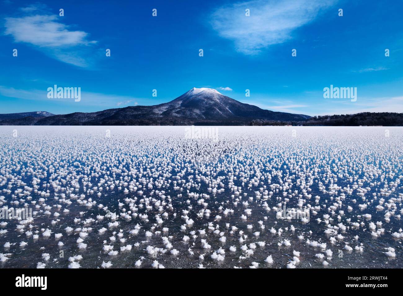 Frostflowers in Lake Akan and Mount Oakan Stock Photo - Alamy