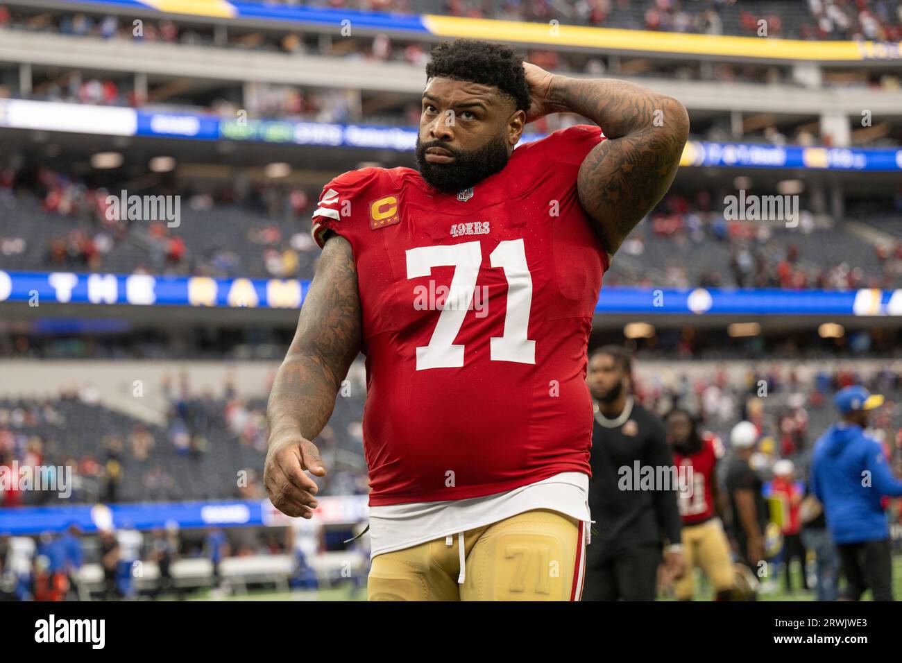San Francisco 49ers offensive tackle Trent Williams (71) walks back to ...