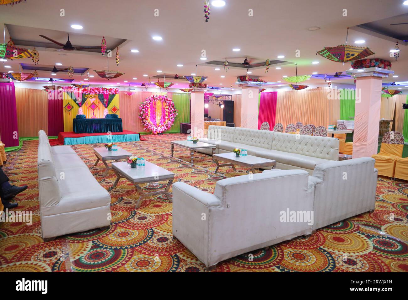 Beautifully decorative venue of mehendi function at india Stock Photo ...