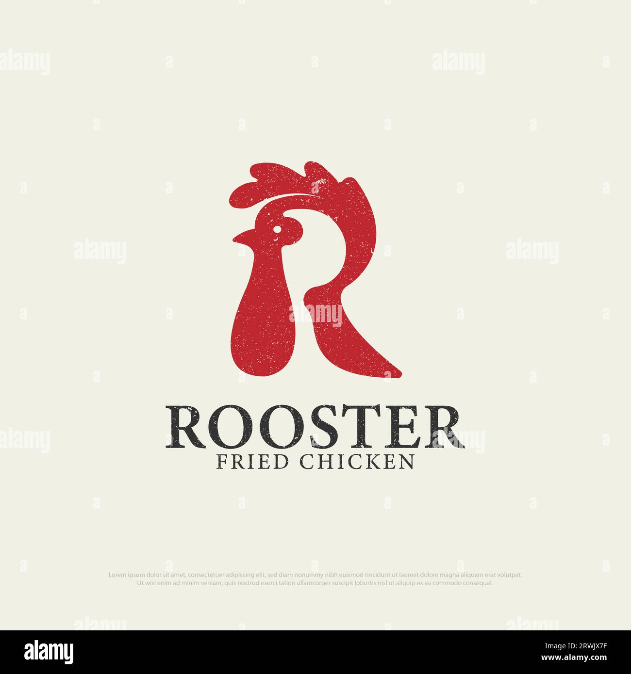 Letter R Rooster Fried chicken logo design with grunge style, letter R ...