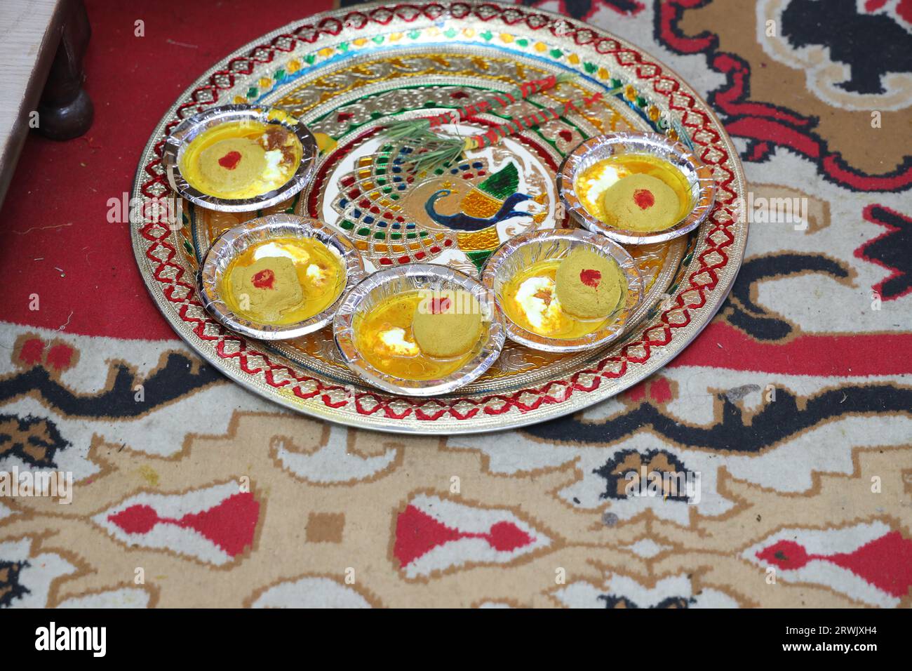 Prepration for haladi ritual before wedding Stock Photo - Alamy