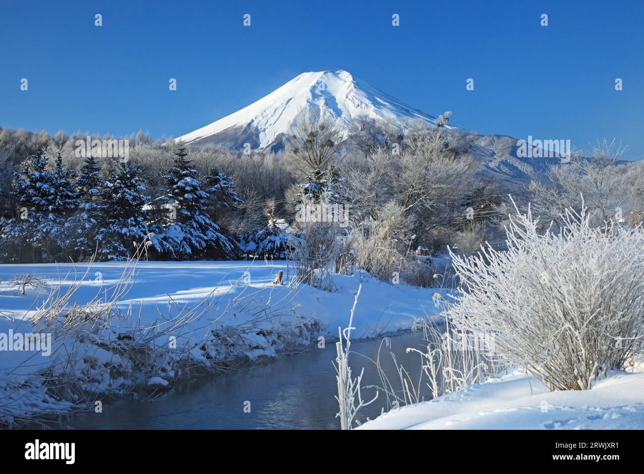 Foggy ice and Mt. Fuji Stock Photo - Alamy