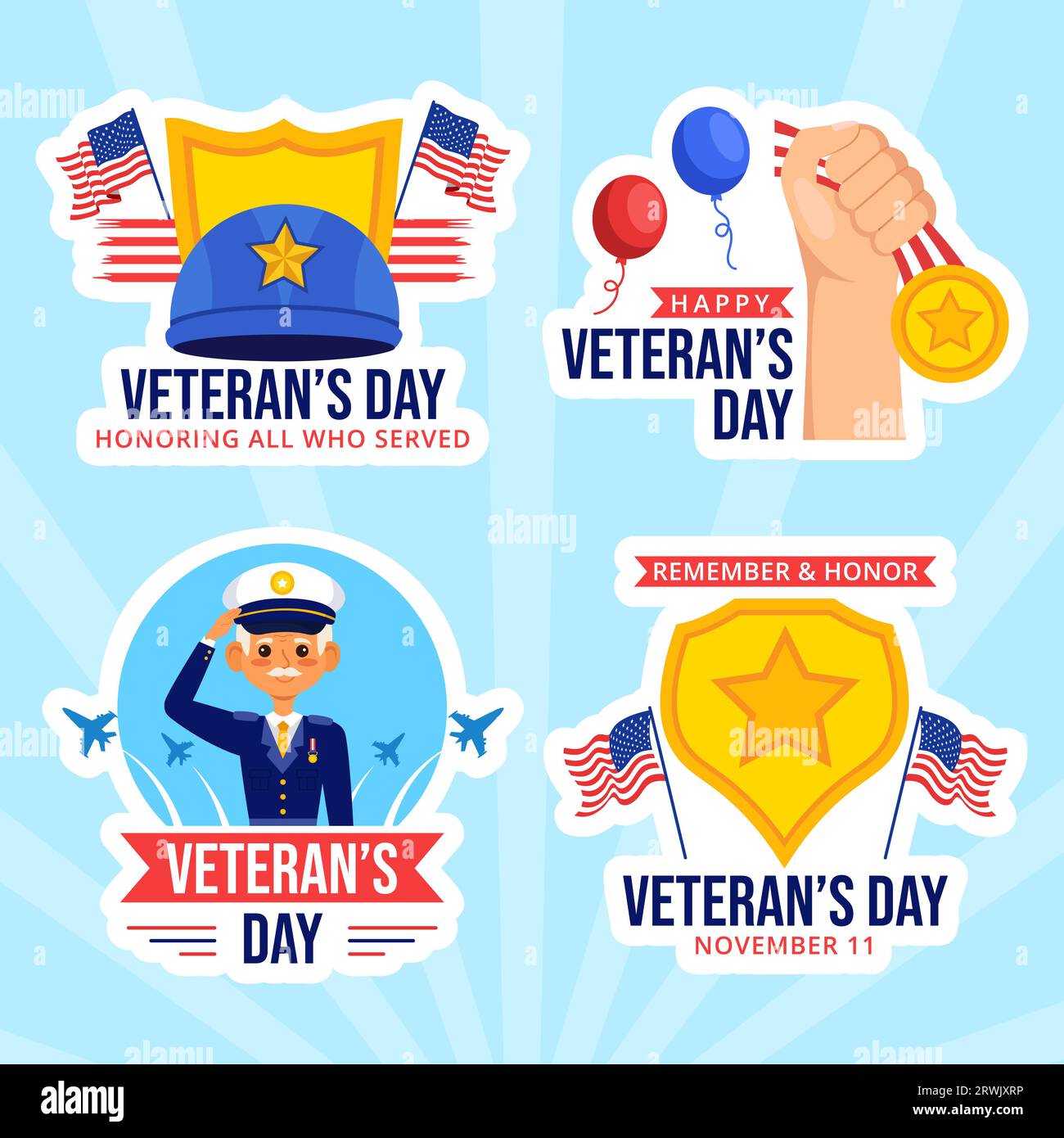 Veterans Day Label Flat Cartoon Hand Drawn Templates Background ...