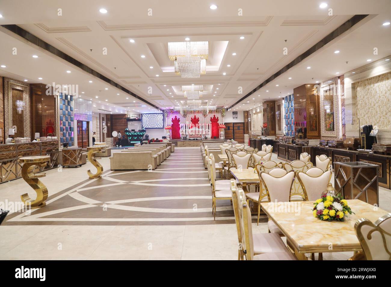 Beautiful interior view of empty banquet in india Stock Photo - Alamy