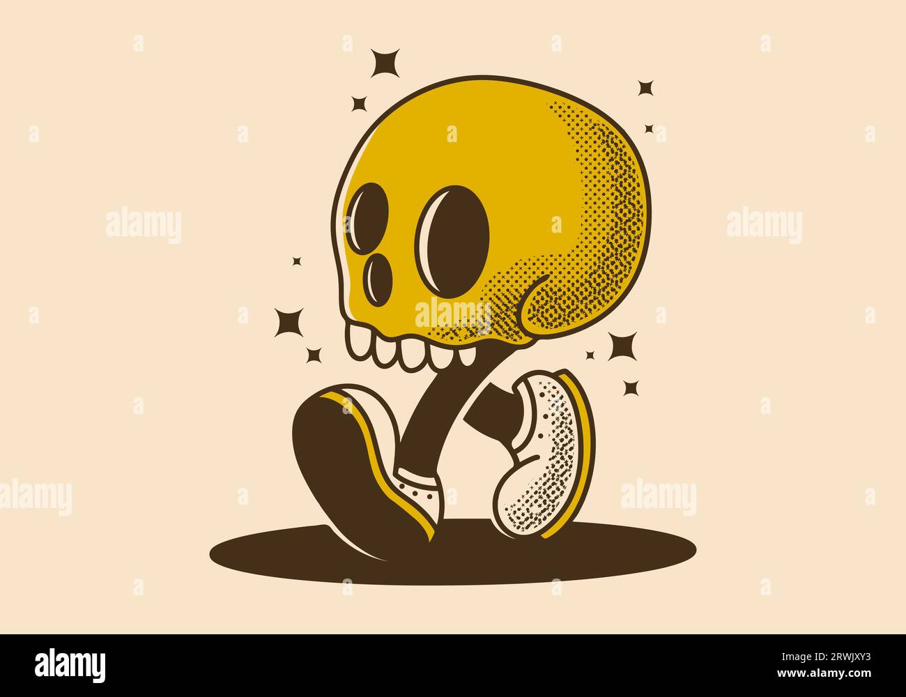 Mascot character illustration of walking skull in vintage or retro ...